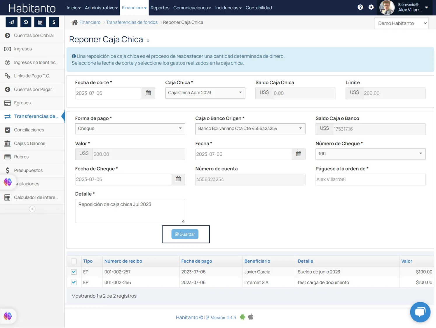 Módulo para la gestión de Caja Chica